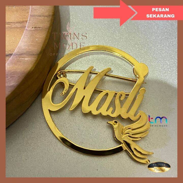 Bros Nama Motif Burung Cendrawasih Titanium Lapis Emas Bisa Cetak Nama ...