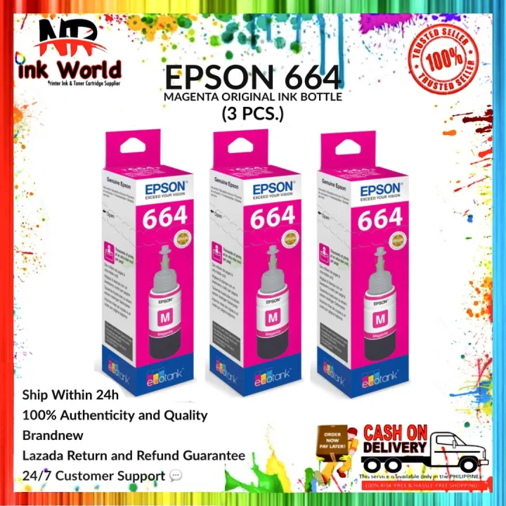 EPSON 664 Magenta Original Ink Bottle 70-ml (3 PCS.) (T664320-S) | Lazada PH