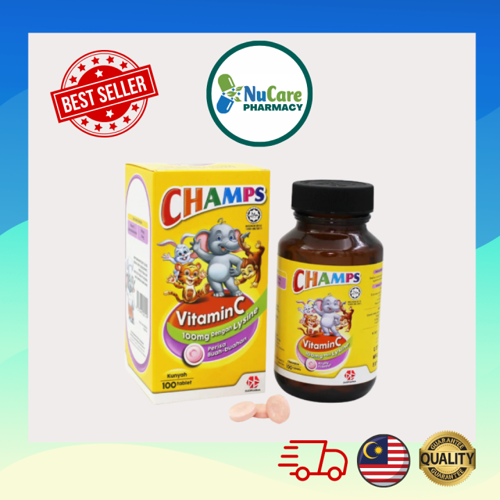 CHAMPS VITAMIN C 100MG PLUS LYSINE TAB 100S | Lazada