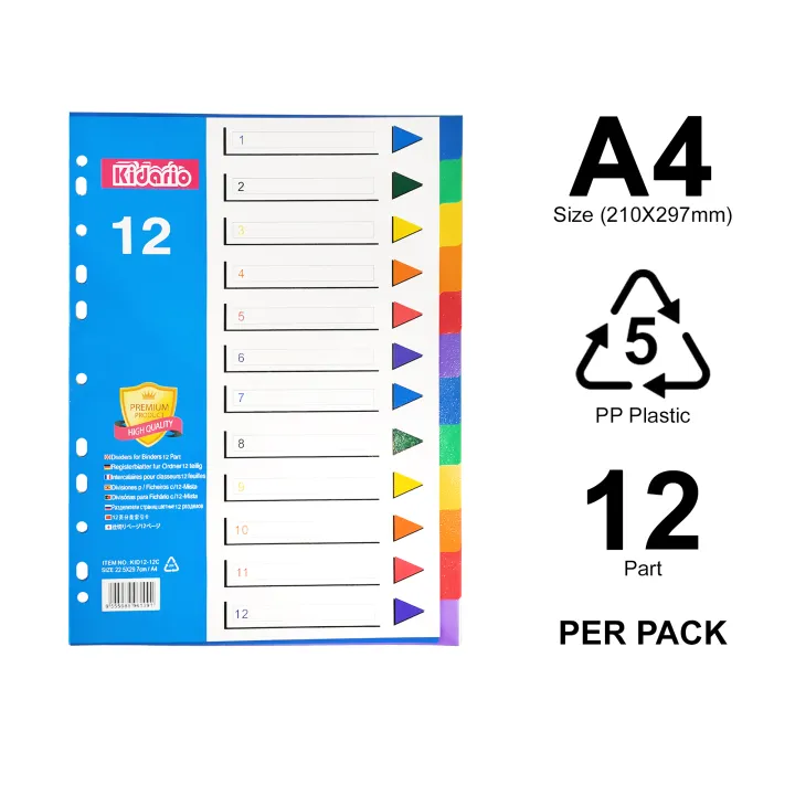 Kidario PP Index Divider - Month (Plastic / KID12-12C / 12 Part / A4 ...