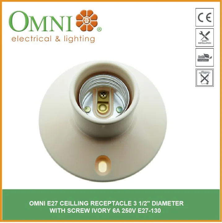 OMNI E27 Receptacle 3 1/2 Diameter With Screw Ivory 6A 250V E27-130 ...