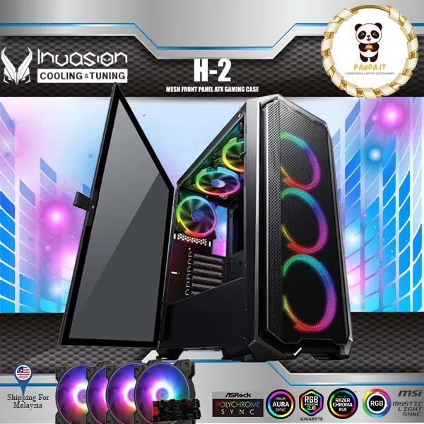 🔥🔥 HOT ITEM 🔥🔥Invasion H-2 ATX Mid-Tower Gaming Casing with 4 ARGB Fan ...