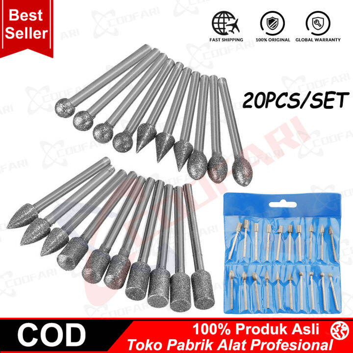 COOFARI Set Mata Bor Mini 120 Grit Disadur Berlian Burr Set Batang Bor ...