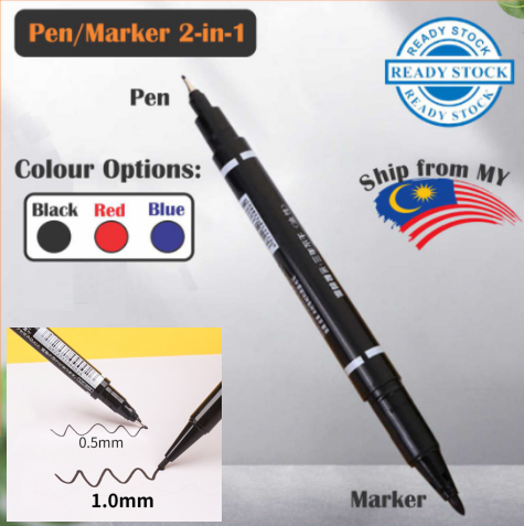 Permanent 2 Head Marker Pen with Fine and Extra Fine Points School And ...