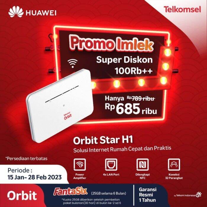Telkomsel Orbit Star H1 Modem WiFi 4G Huawei B311 Free Perdana Kuota ...