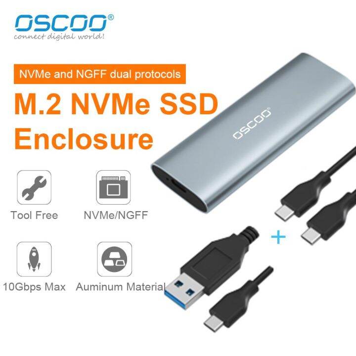 OSCOO SSD M.2 NVMe Enclosure Adapter Aluminum 10 Gbps USB C 3.1 Gen 2 to NVMe PCIe M-Key Solid ...