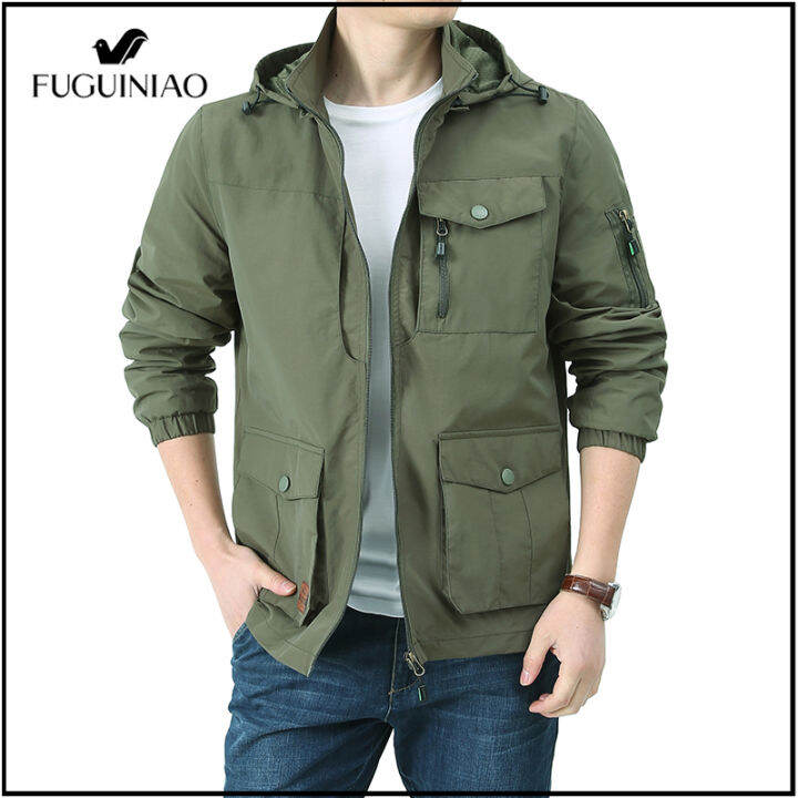 FUGUINIAO Workwear Military Retro Field Jacket Oversize Jacket Classic ...
