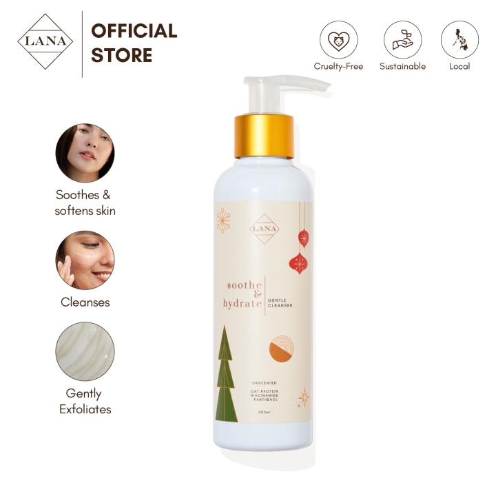 Lana Soothe & Hydrate Gentle Cleanser - Fragrance-Free Facial Cleanser with Oat Protein ...