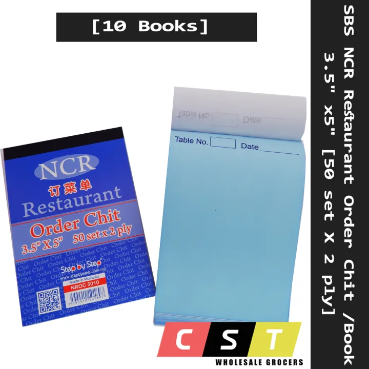 SBS NCR Restaurant Order Chit Book / Buku 3.5" x5" [50 set X 2 ply] [10 Books/pkt] | Lazada