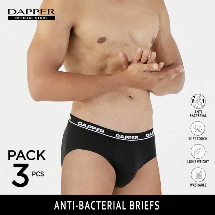 HOT★DAPPER กางเกงชั้นในชาย ANTI-BACTERIAL ทรง Briefs สีดำ UB1B1005VP1 [SET 3 ชิ้น] | Lazada.co.th
