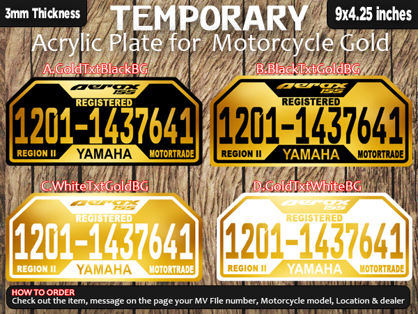 JD Print Temporary Motorcycle Plate Number Gold (Acrylic 3MM Thickness ...