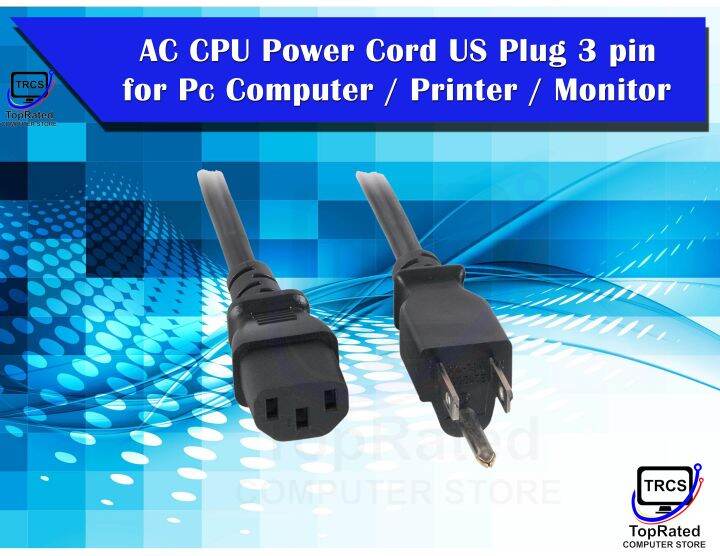 AC CPU Power Cable Power Cord US Plug 3 pin for Pc Computer / Printer ...
