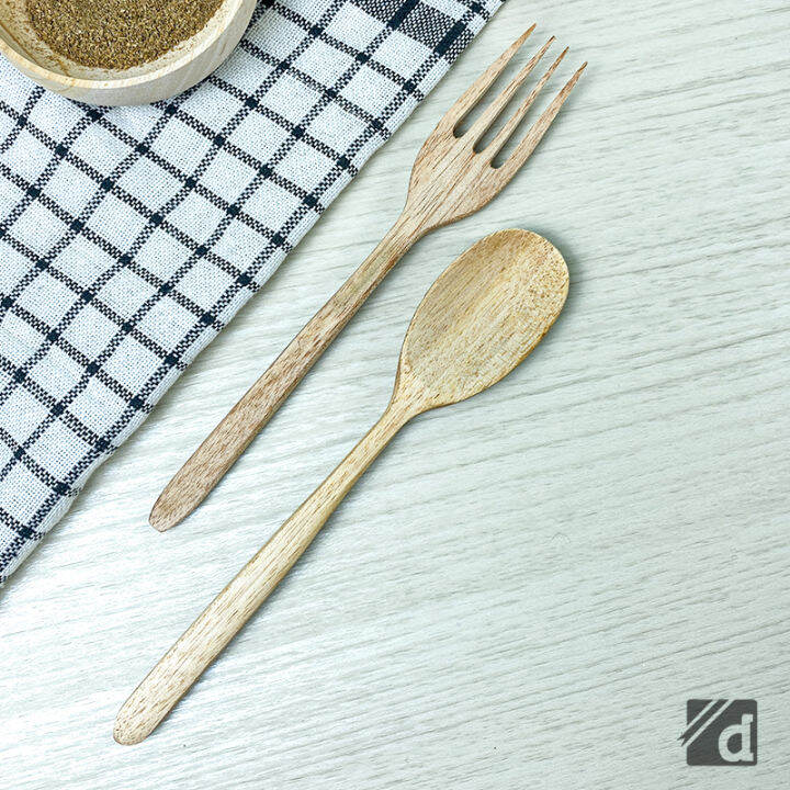 DADALALA Sendok Kayu Satu Set Ukuran Kecil 18 Cm (Sendok + Garpu) Bahan ...