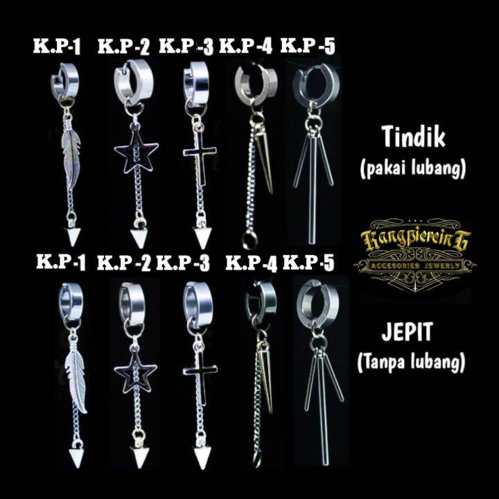 ANTING GANTUNG PRIA DAN WANITA KOREA STAINLESS STEEL TINDIK DAN JEPIT TERBARU TERLARIS | Lazada ...