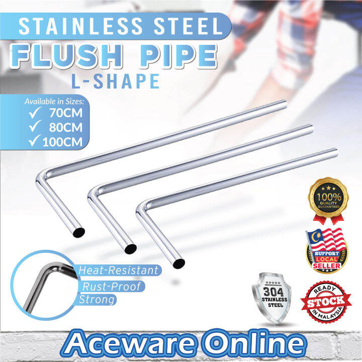 70CM 80CM 100CM Stainless Steel L Shape Toilet Flush Pipe Elbow Piping ...