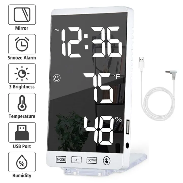 LED Mirror Smart Alarm Clock Wall Digital Clock Touch Desk Clock with ...