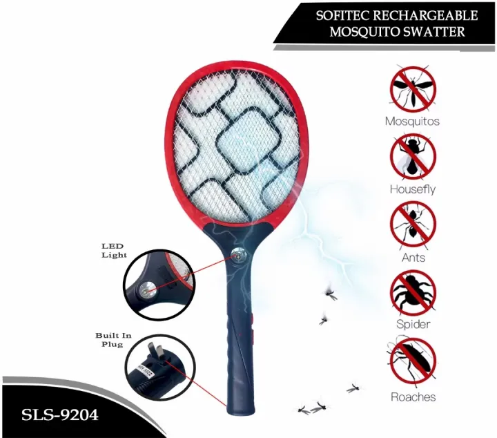 High Quality! Rechargeable Mosquito Swatter with LED Light Black with ...