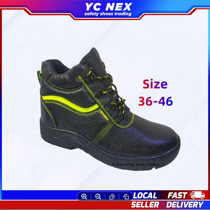 Safety Shoes / Safety Boots Mid Cut Steel Toe Cap Black/Green 018 | Lazada