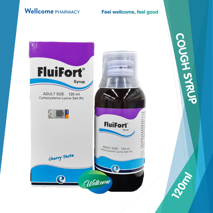 Eurodrug Fluifort Cough Syrup Cherry Flavour For Chesty Wet Cough ...