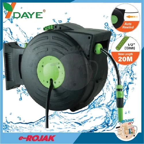 Daye DY606X Auto Rewind Hose Reel 20M Garden Hose Roll-up Retractable ...