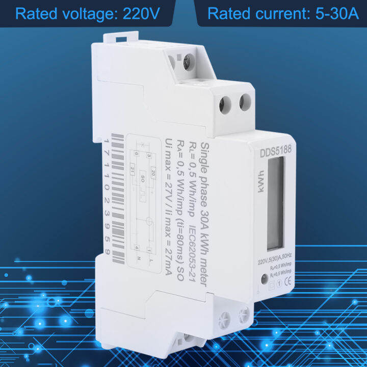 Electric Meter Digital LCD 220V Single Phase DIN-Rail Energy Meter 5 ...