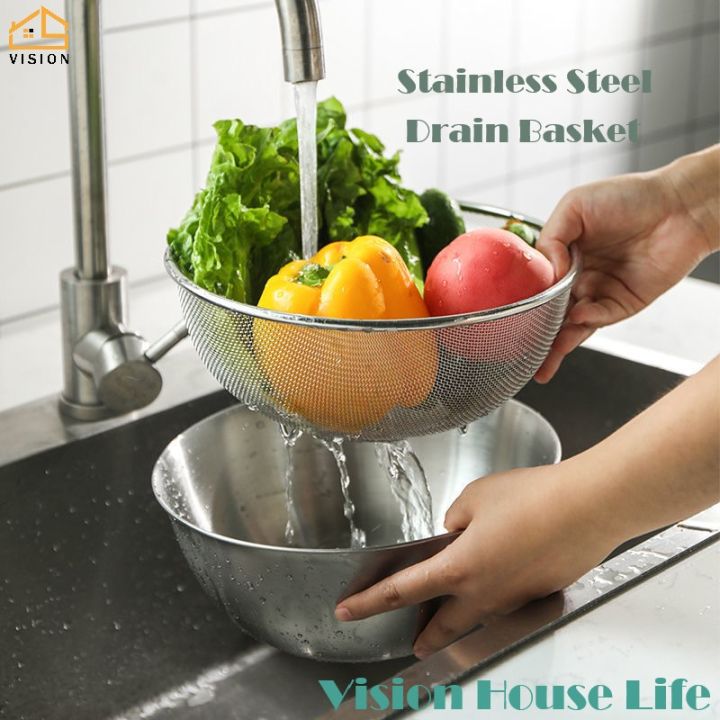 Vision Stainless Steel Vegetable Washing Basin Drainage Basket Kitchen ...