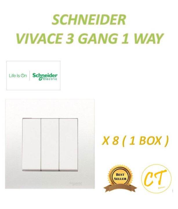 Schneider Vivace 3 Gang 1 Way Switch, White | Lazada