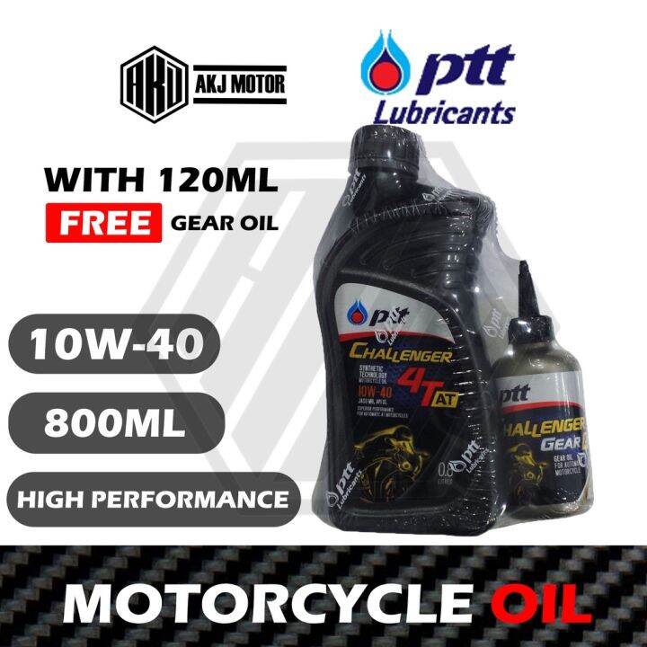 PTT Challenger 4T AT 10w-40 800ml Motorcycle oil with FREE 120ml gear ...