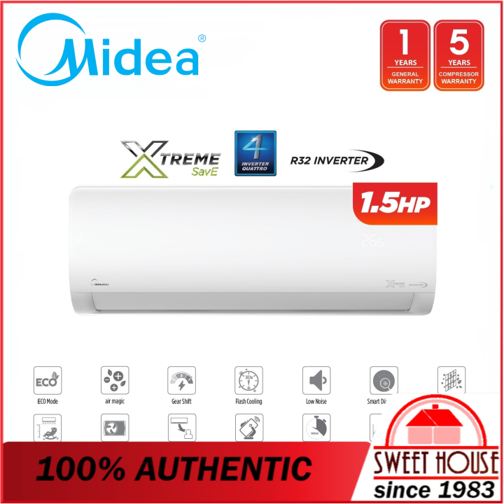 Midea 1.5hp R32 MSXS-13CRDN8 Inverter Xtreme Save Series Wall Mount Air Cond | Lazada
