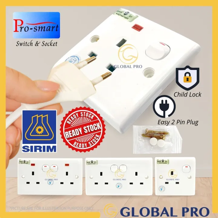 [SIRIM] PRO-SMART 13A 3 Pin Switch Socket With Neon Single / Double 13A ...