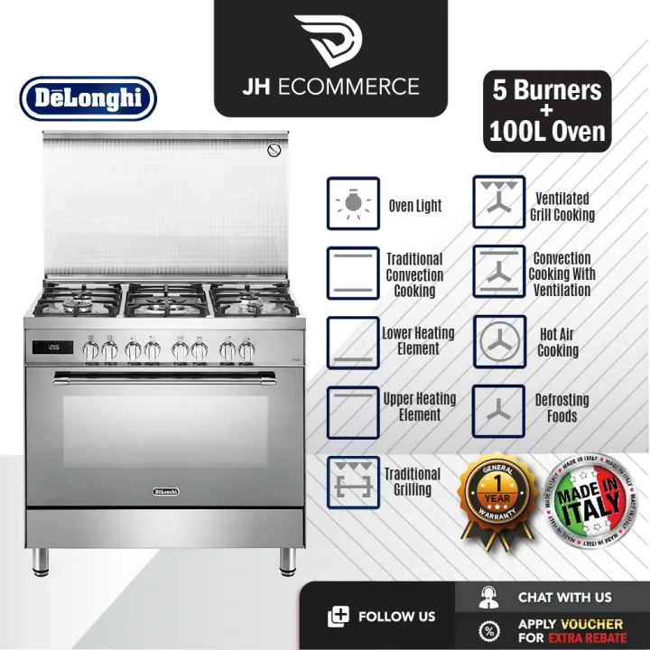 Delonghi 5 Sabaf Burners + Giant Electric Oven 100L Professional Range ...