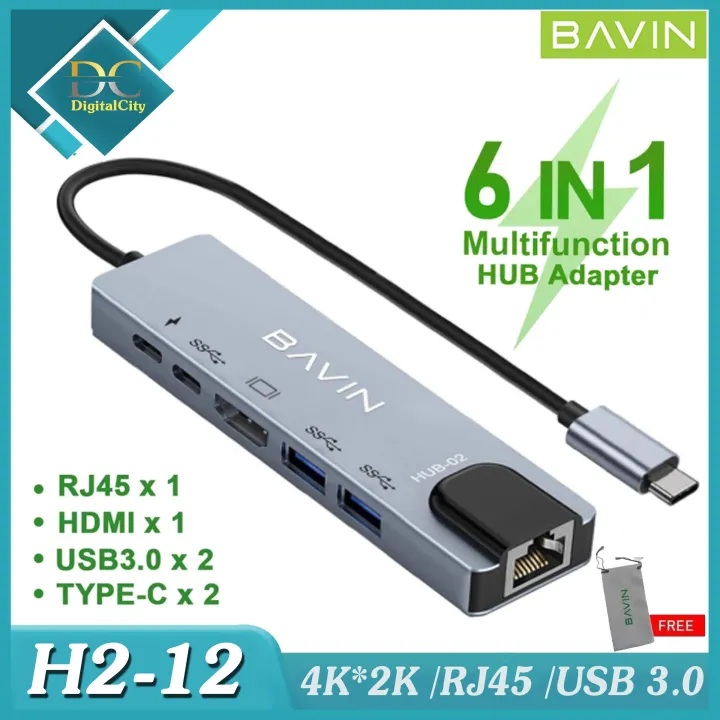 DIGITAL BAVIN 6 in 1 HUB H2-12 Adapter 87W Type-C w/ Dual USB 3.0 Plus ...