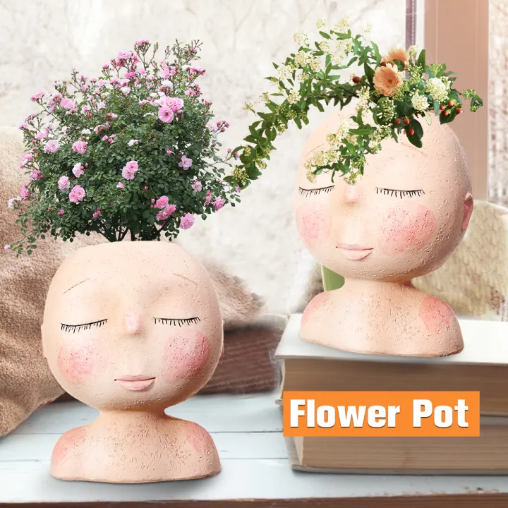 Nordic Human Head Vase Ceramic Flower Pot Sculpture Succulents Plant ...