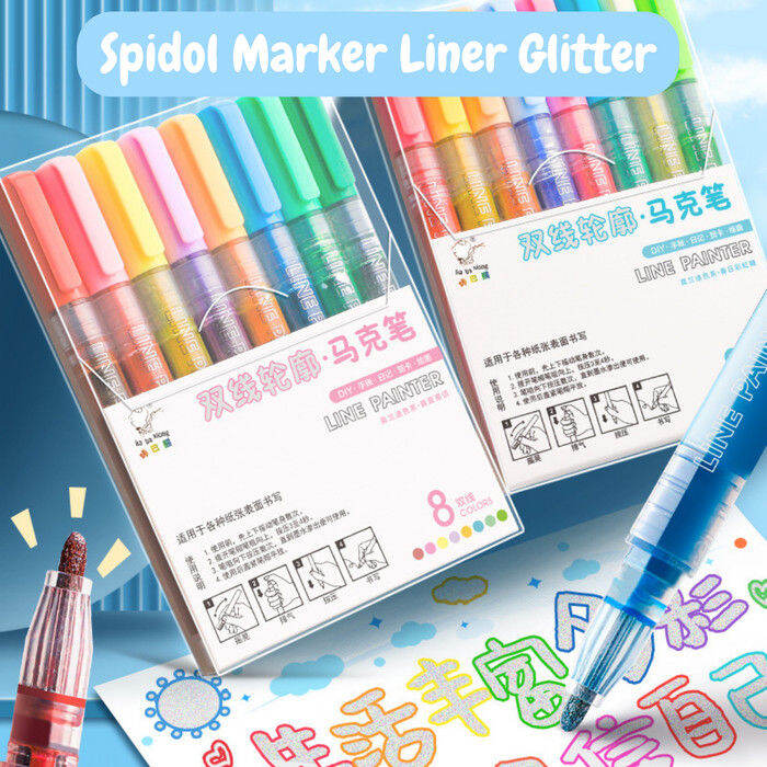 Paint Spidol Marker Glitter Set Pena Gliter Outline Line Marker ST0073 ...
