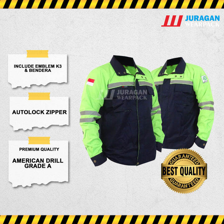 Wearpack Kerja Semijaket Warna Hijau Kombinasi Biru Navy | Lazada Indonesia