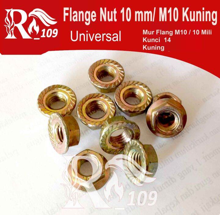 Paket 10 Pcs Flange Nut M10 KUNING / Mur Flange M10 / 10 mili Kuning ...