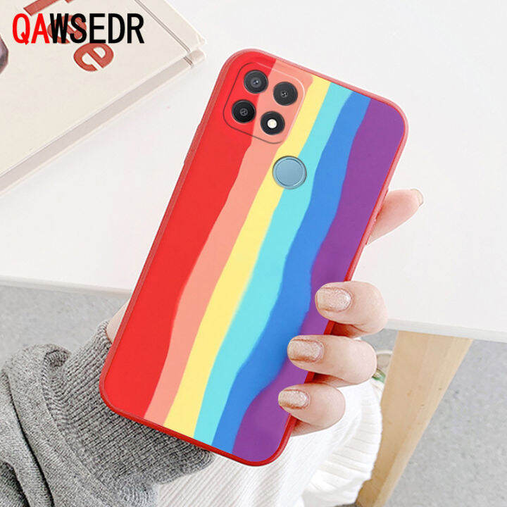 QAWSEDR เคสซิลิโคนสีรุ้งสำหรับ OPPO A54,เคสนิ่มป้องกันกล้องสำหรับเด็ก ...