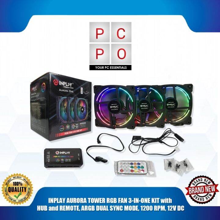 INPLAY AURORA TOWER RGB FAN 3-IN-ONE KIT with HUB and REMOTE ARGB DUAL ...
