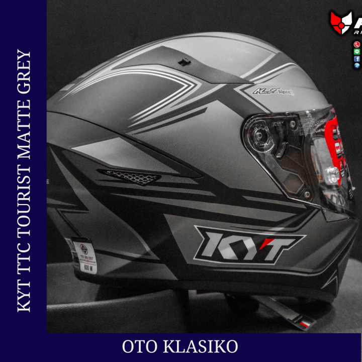 KYT HELMET TT-COURSE TOURIST MATT COOL GREY FULL FACE HELMET WITH CLEAR ...