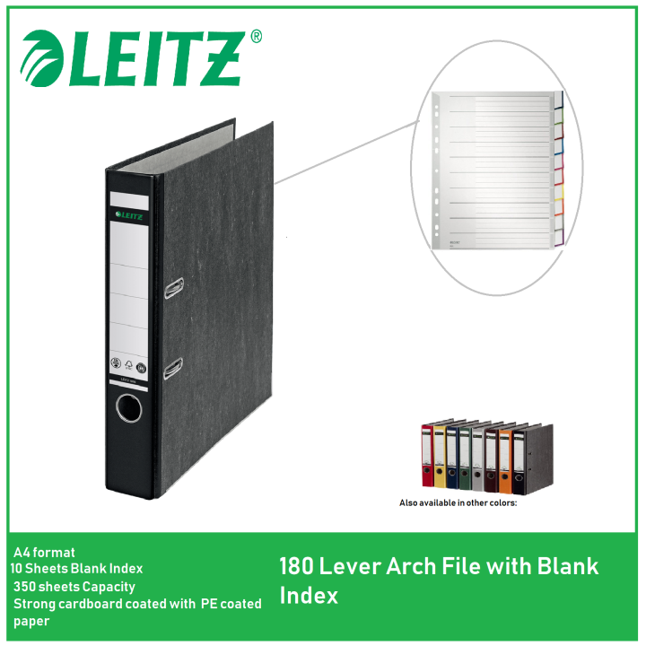 Leitz 1050 Plastic Lever Arch File with Plastic Blank Index - Made in ...