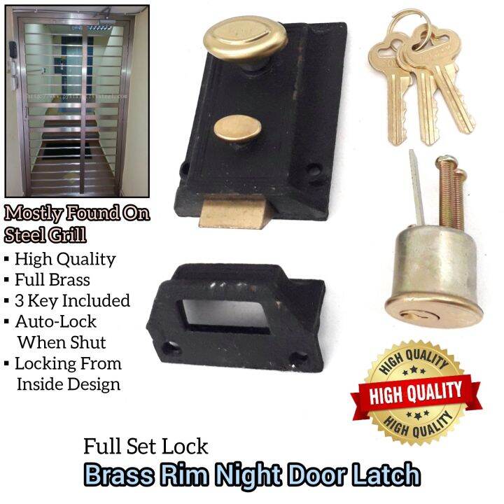 AUTOLOCK BRASS RIM NIGHT DOOR LATCH FOR STEEL GRILL DOOR LOCK | Lazada