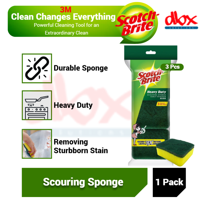 3M Scotch-Brite Heavy Duty Scouring Sponge 3pcs/pack | Lazada