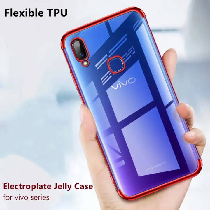 สำหรับ Vivo V11i 1806ยางนุ่มยืดหยุ่นขอบชุบคริสตัล Clear ป้องกันเคสเยล ...