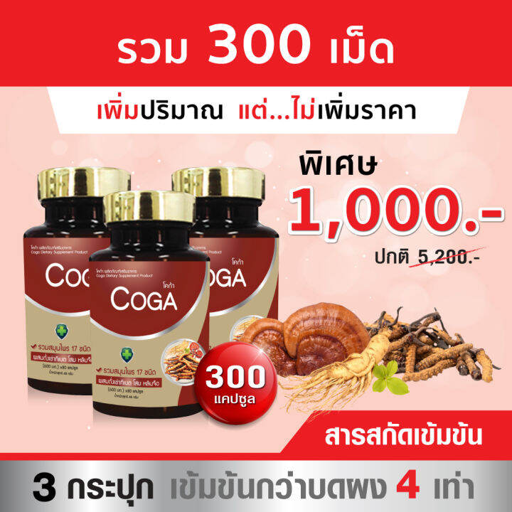 Coga 3 กระปุก 300 เม็ด อาหารเสริมวิตามินรวม กว่า 17 ชนิด ถั่งเช่า โสม อาหารเสริมสร้างภูมิคุ้มกัน ...