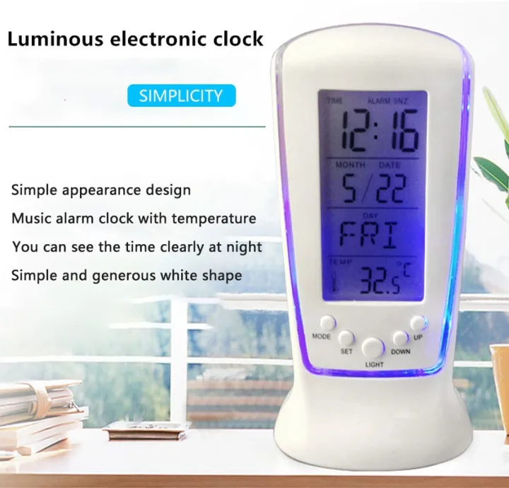 Digital Calendar Temperature LED Digital Alarm Clock with Blue Back ...