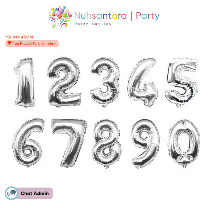 Balon Angka Foil Silver 45cm / Balon Angka Pesta Selamat Ulang Tahun ...