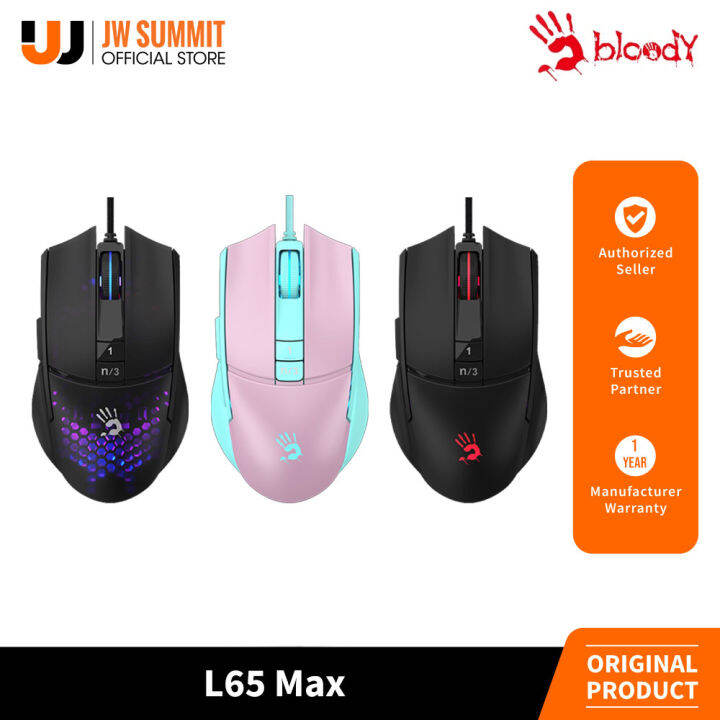 A4Tech Bloody L65 Max 12,000 CPI RGB 8000 FPS Braided Cable Lightweight Wired Gaming Mouse ...