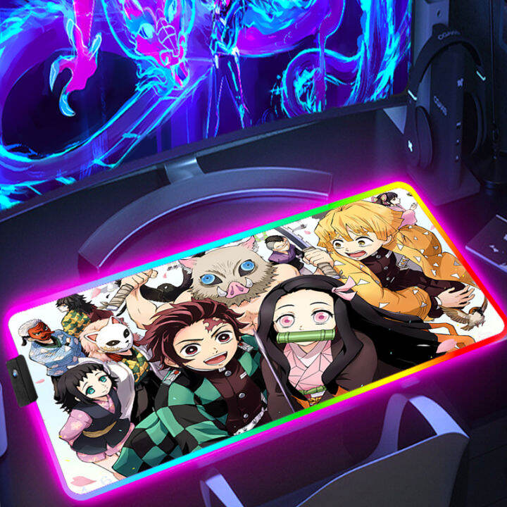 (HOT) Demon Slayer Xxl Gaming Mouse Pad Kawaii Gamer Keyboard Computer ...