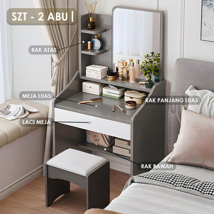Meja Rias Kayu Minimalis Meja Rias Kecil Meja Rias Dengan Cermin Grey ...