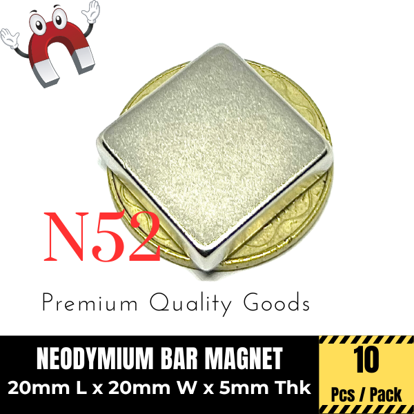 10 Pcs Neodymium Magnet 20mm L x 20mm W x 5mm H, N52 Super Strong Rare ...